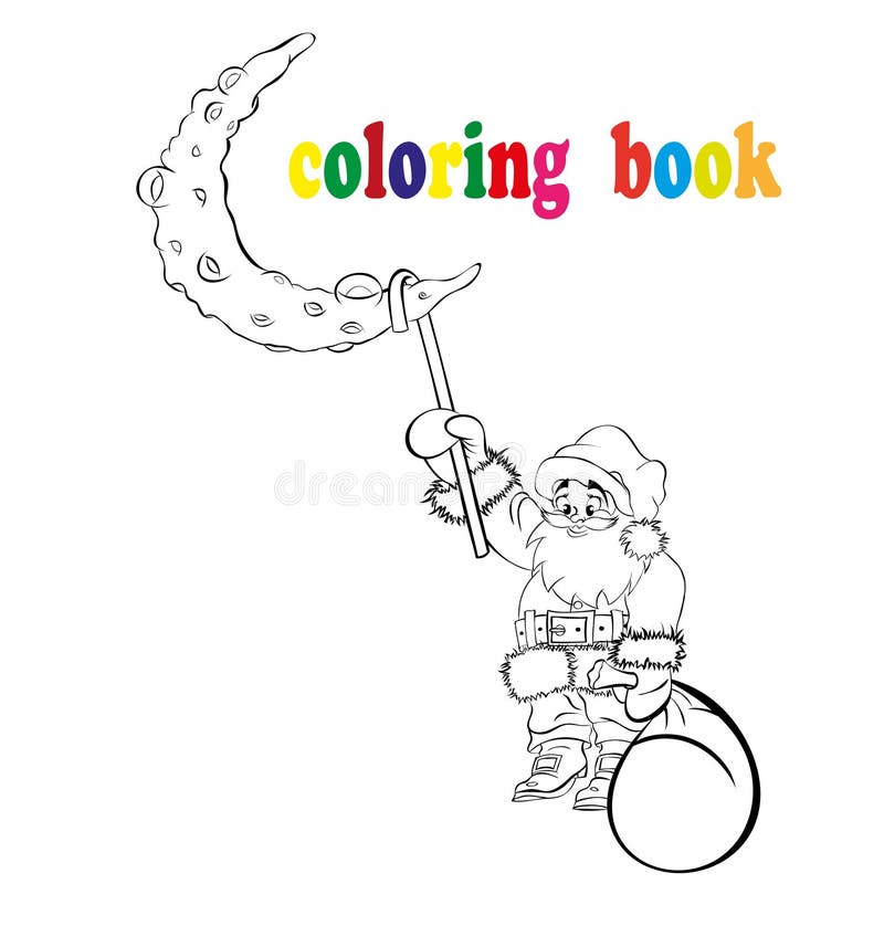 Coloring Book Santa Claus Hanging on the Moon. Stock Vector ...