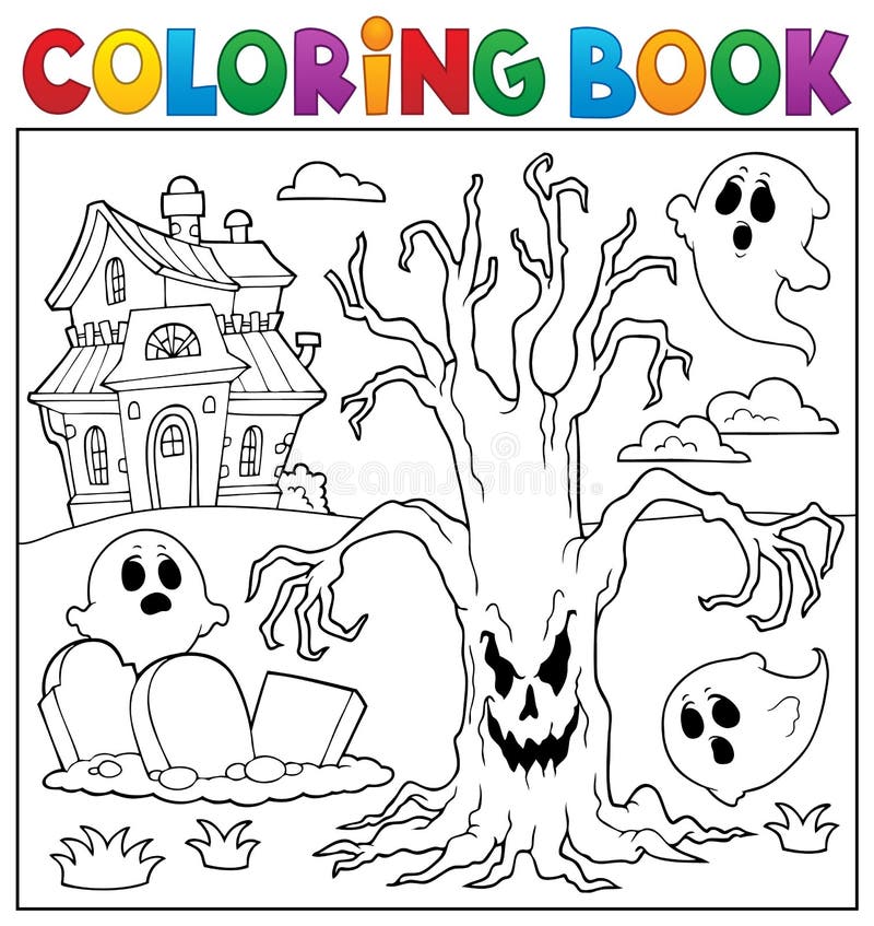 Coloring Book Spooky Tree Thematics 2 Stock Vector - Illustration of ...