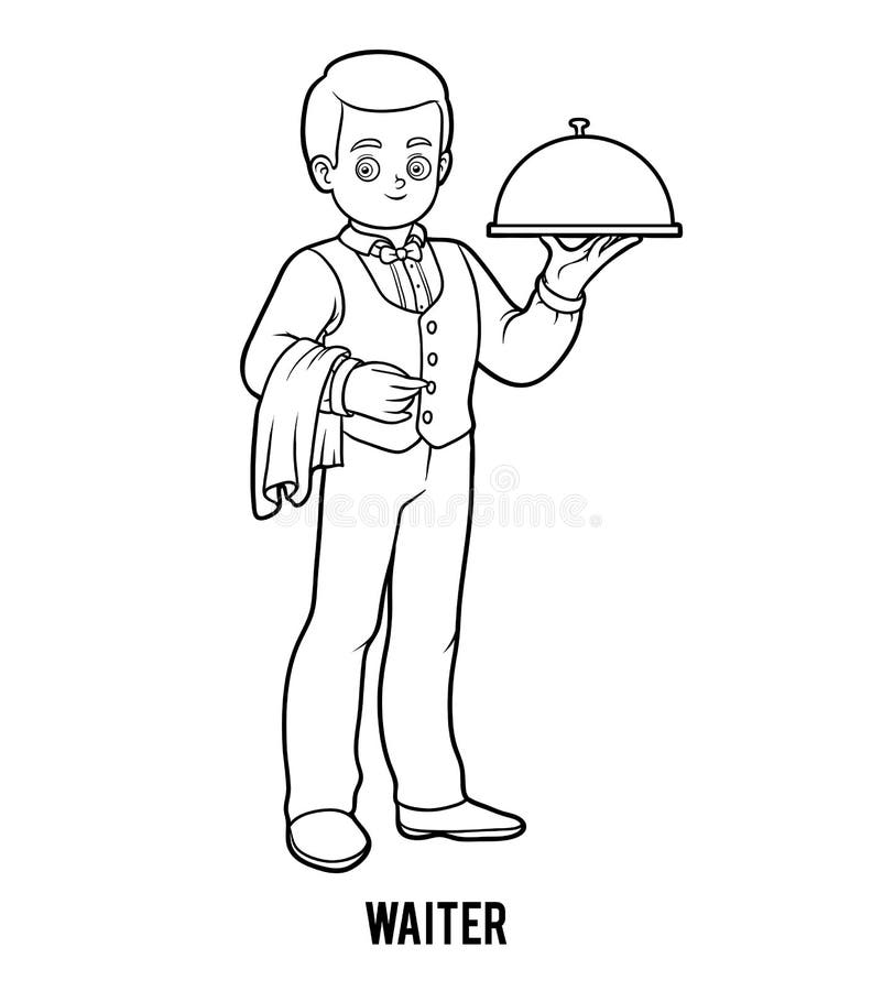 Coloring book, Waiter stock vector. Illustration of cuisine - 97427063