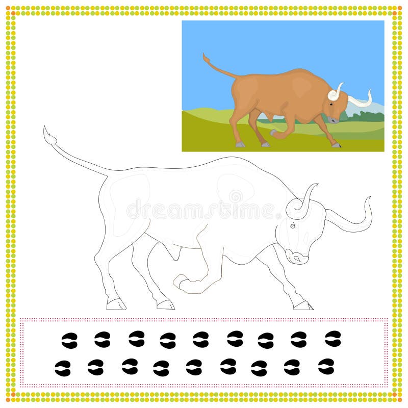 Children S Coloring Activity: Mighty Bull with Footprint Patterns and ...