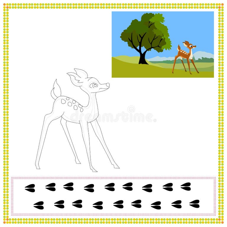 Children S Coloring Activity: Adorable Fawn with Footprint Patterns and ...