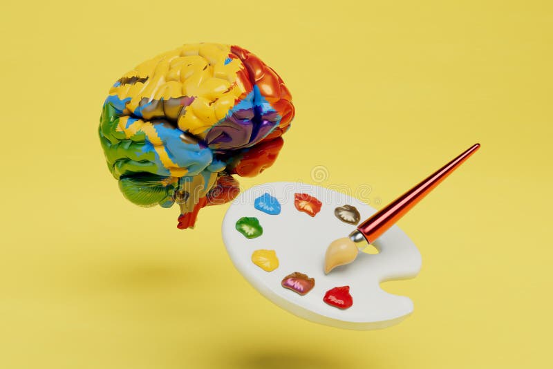 Coloring Different Parts of the Brain. Painted Brain and a Palette of ...