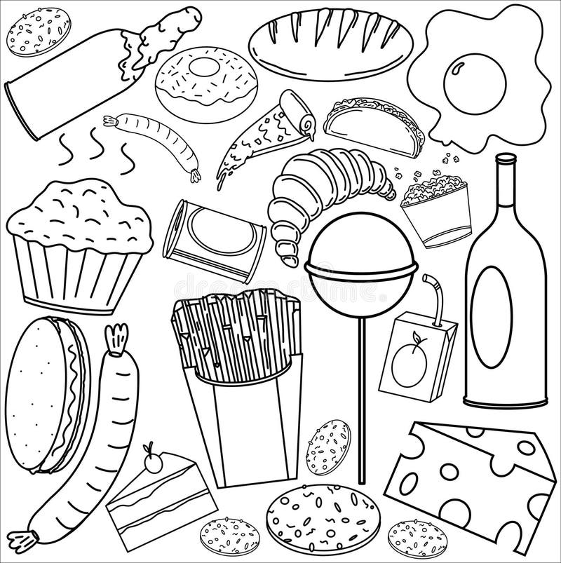 Coloring and Drawing Doodle Foods Stock Vector - Illustration of ...