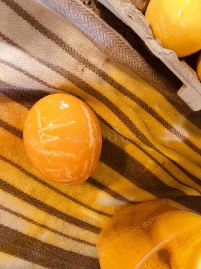 Coloring Dying Easter Eggs, Orange, Yellow, on White Rag Getting Dyed ...
