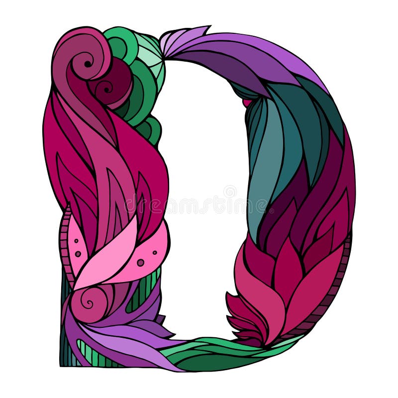 Coloring Freehand Drawing Capital Letter D Stock Vector - Illustration ...