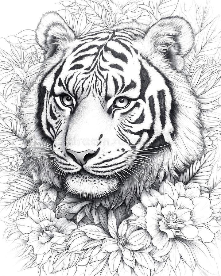 Coloring for Kids, Coloring Animal Tiger. Stock Image - Image of ...