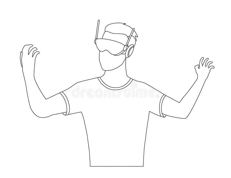 Coloring Man Wearing Virtual Reality Goggle Glasses Headset. Touching ...