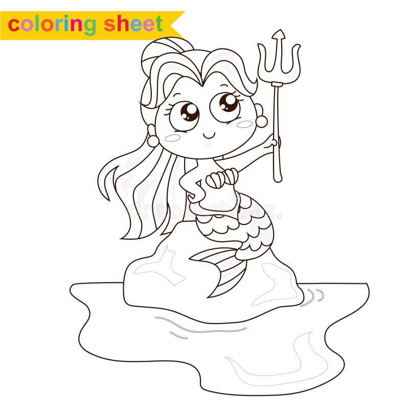 Coloring Mermaids Worksheet Stock Vector - Illustration of educational ...