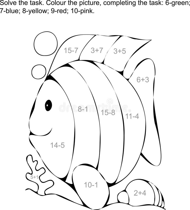 Coloring Outline. Educational Coloring with Math Problems for Preschool ...