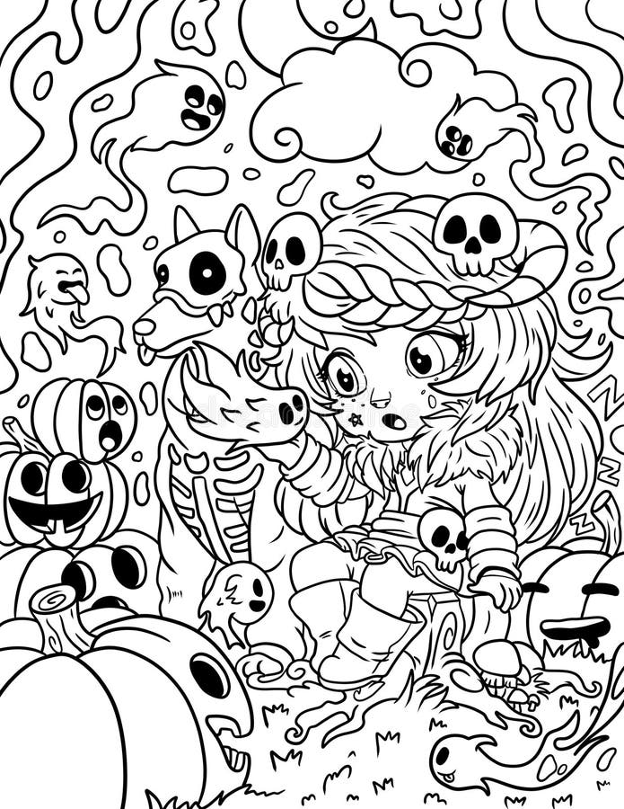 Horror Spooky Gothic Coloring Page for Adult Stock Illustration ...