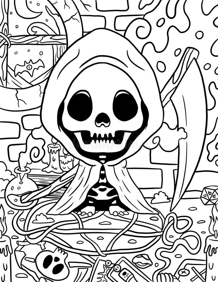 Horror Spooky Gothic Coloring Page For Adult Stock Illustration