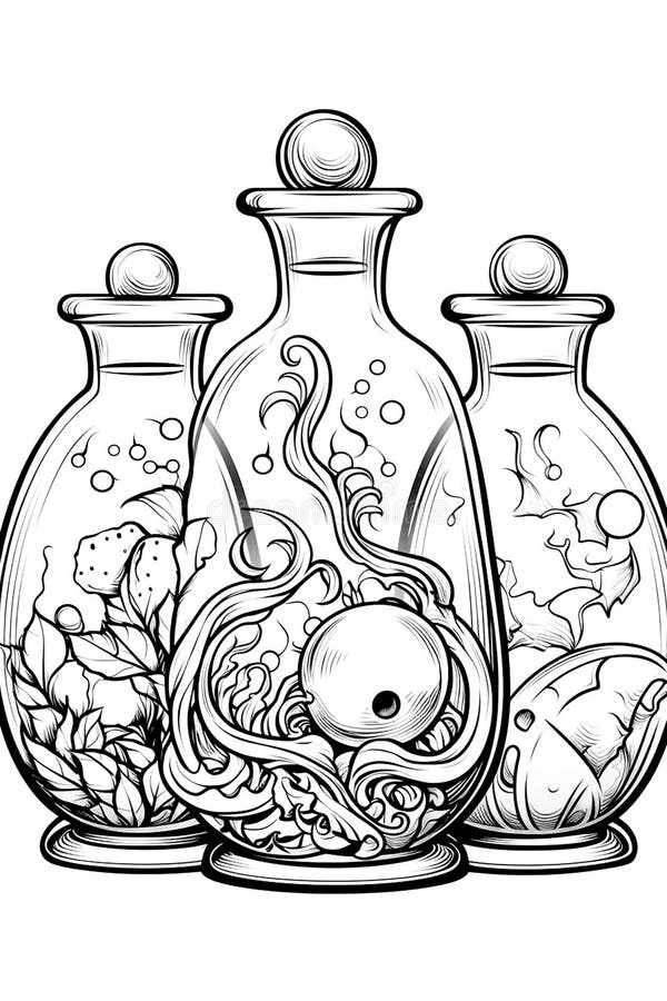 Coloring Page for Adults, Witch Potion, Cartoon Style, on White Stock ...