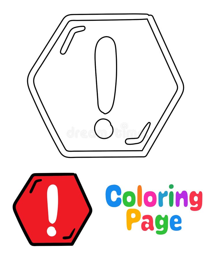 Coloring Page with Attention Sign for Kids Stock Vector - Illustration ...