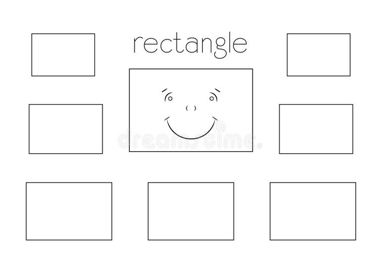 Basic Shapes Coloring Page for Kids, Cartoon Rectangle with Face Stock ...