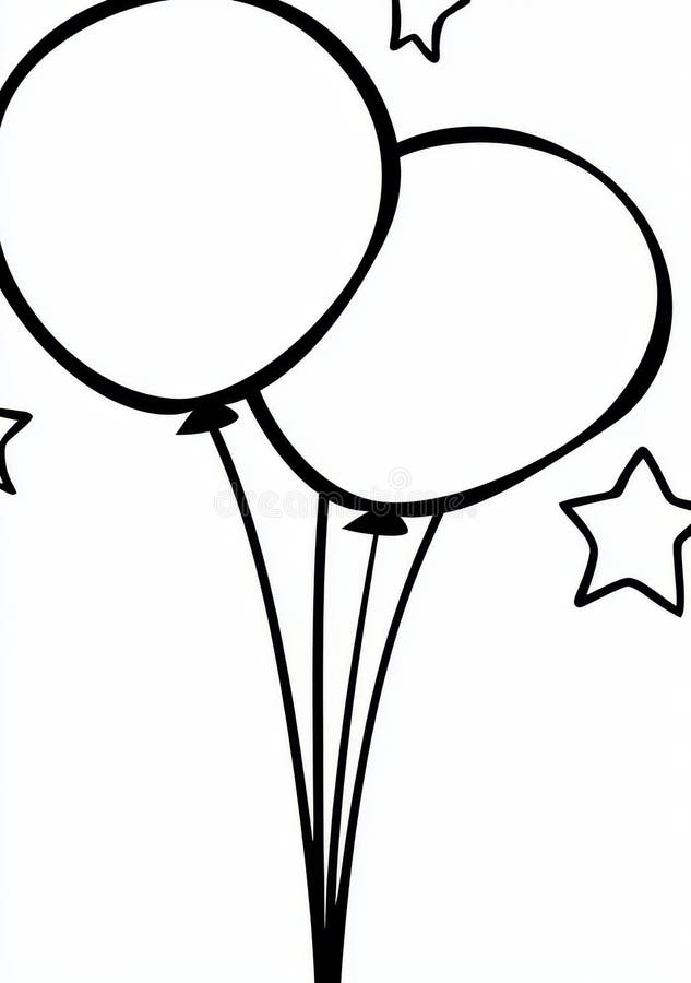 Coloring Page with a Birthday Cake and Balloons, Suitable for A4 ...
