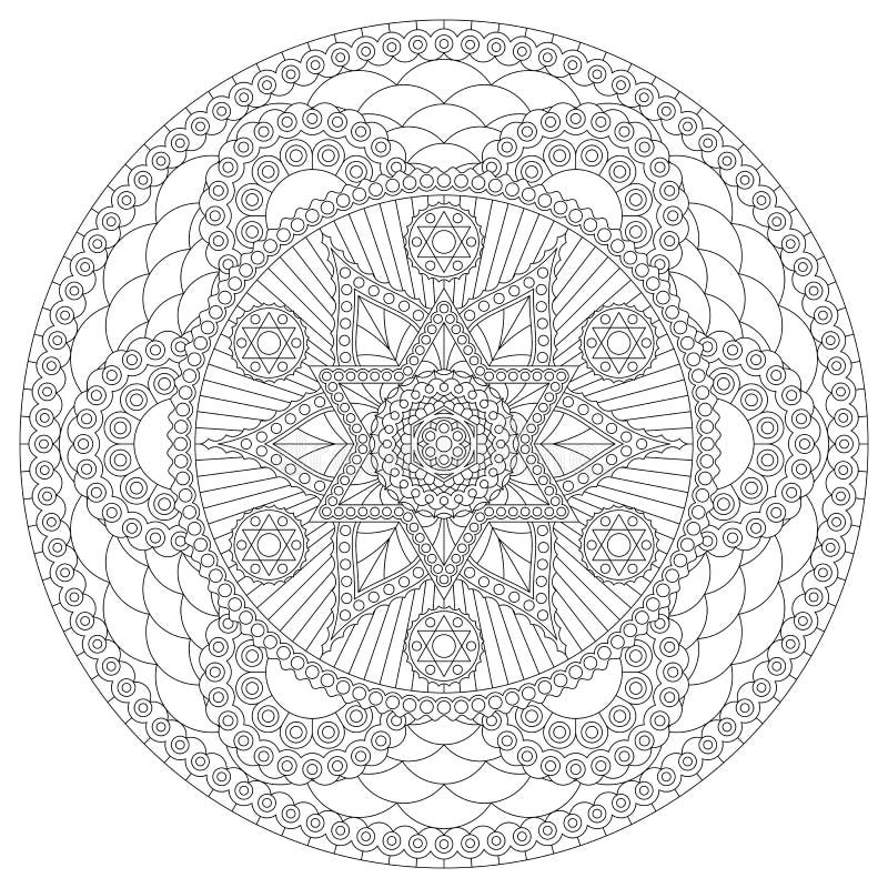 Coloring Page with Black and White Mandala with Six-pointed Star ...
