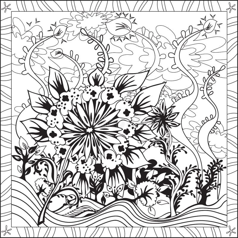 Coloring Page Book for Adults Square Format Floral Design Vector ...