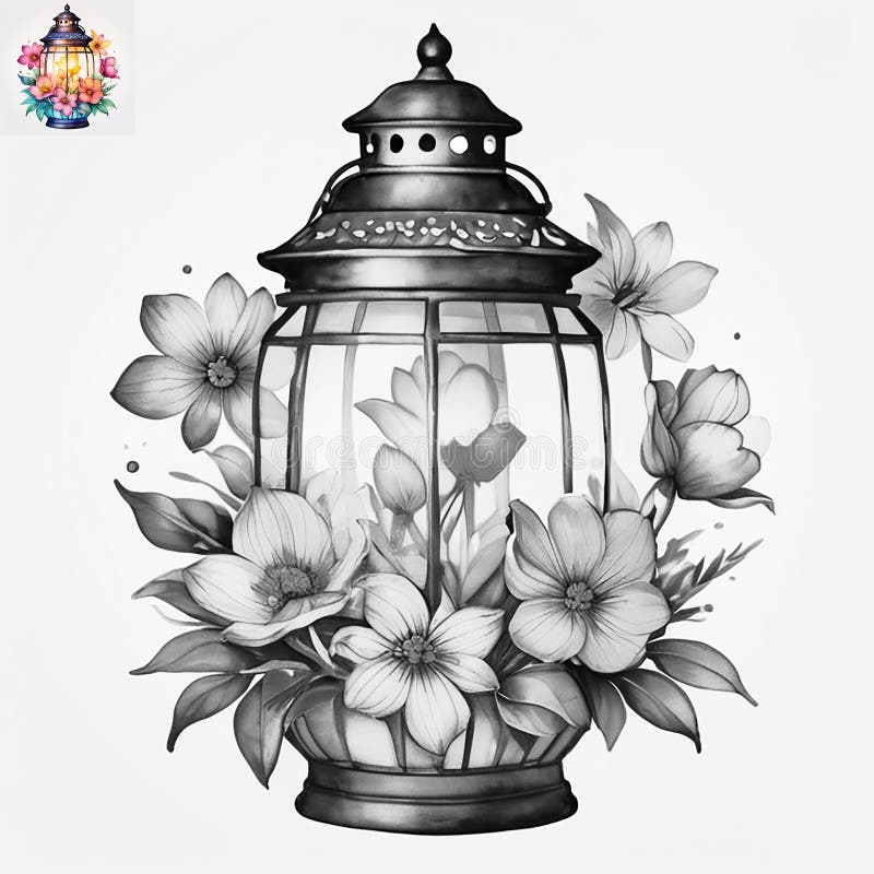 Coloring Book of Flower Lantern Stock Illustration - Illustration of ...