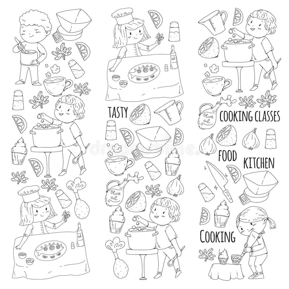 Girl Cooking Coloring Page Stock Illustrations – 84 Girl Cooking ...
