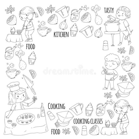 Girl Cooking Coloring Page Stock Illustrations – 140 Girl Cooking ...