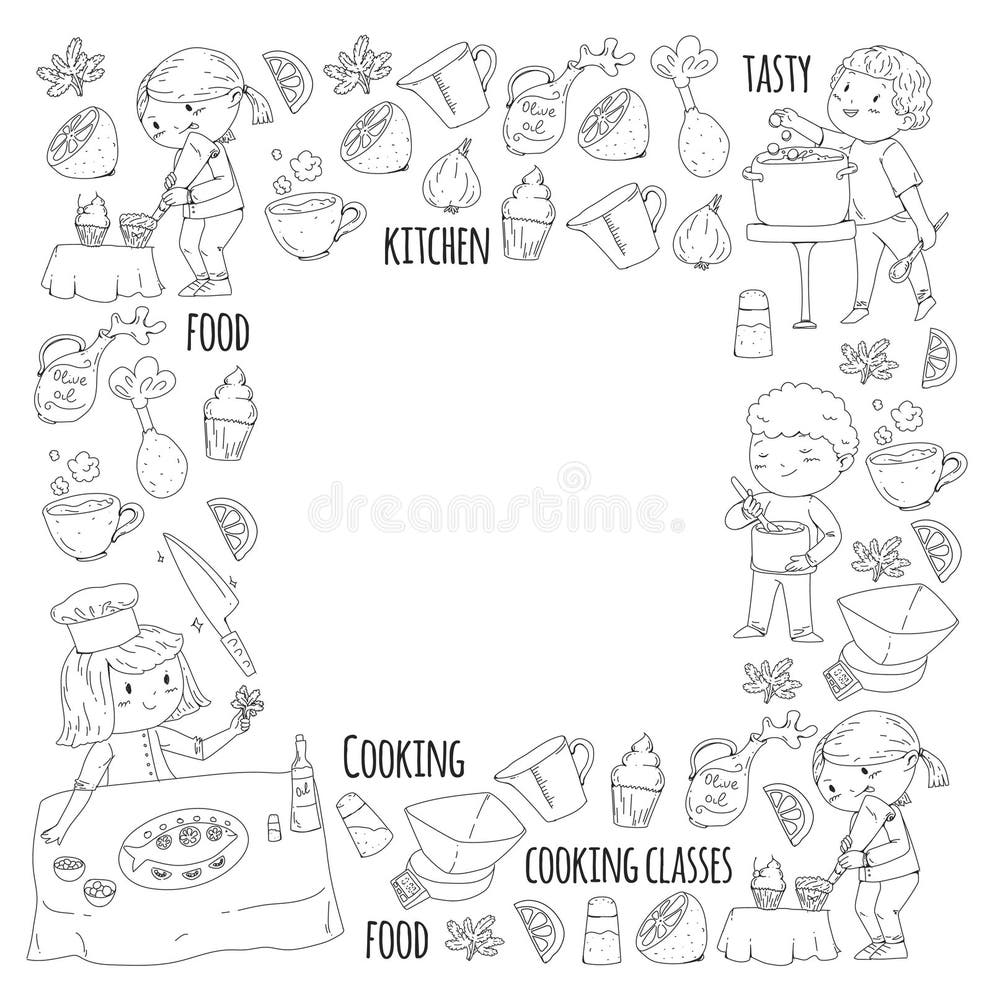 Girl Cooking Coloring Page Stock Illustrations – 84 Girl Cooking ...
