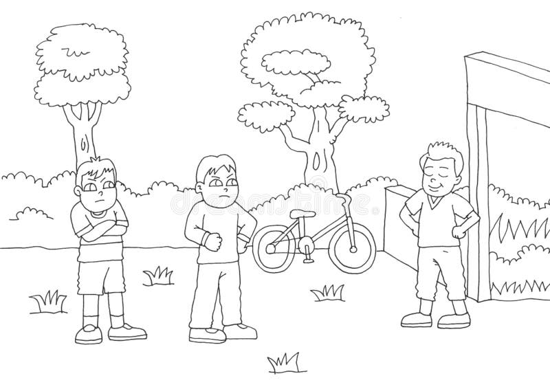 Coloring Page Boy is Angry with His Friend Stock Illustration ...