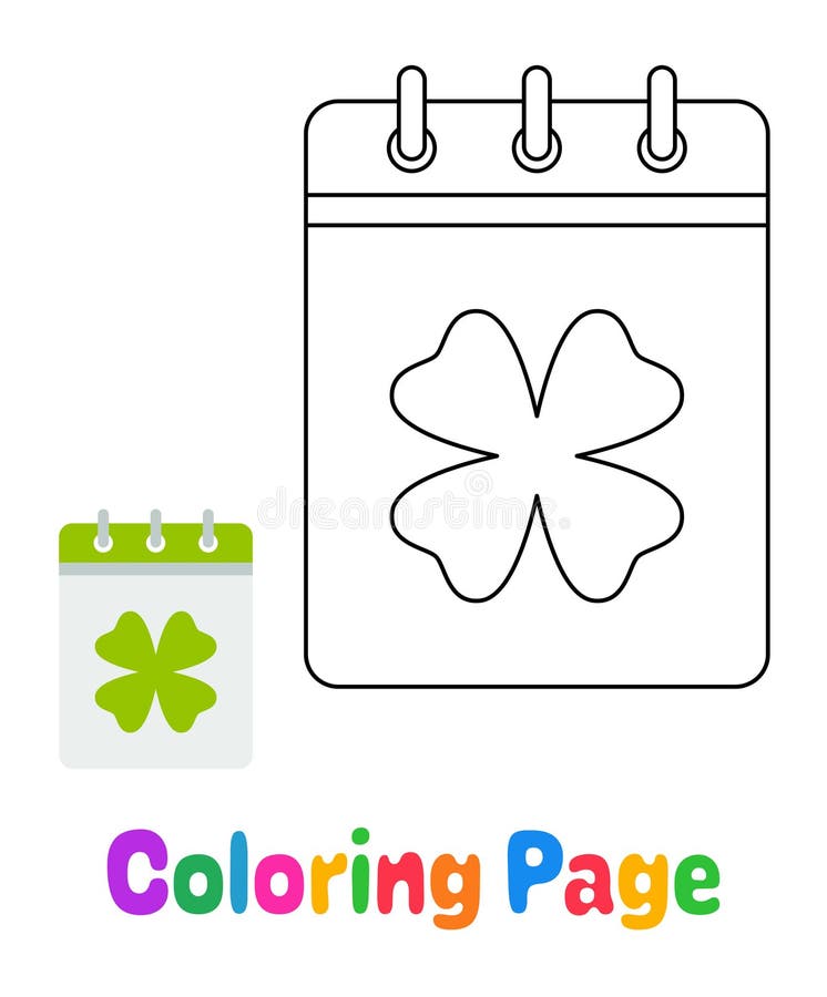 Coloring Page with Calendar with Clover for Kids Stock Vector ...