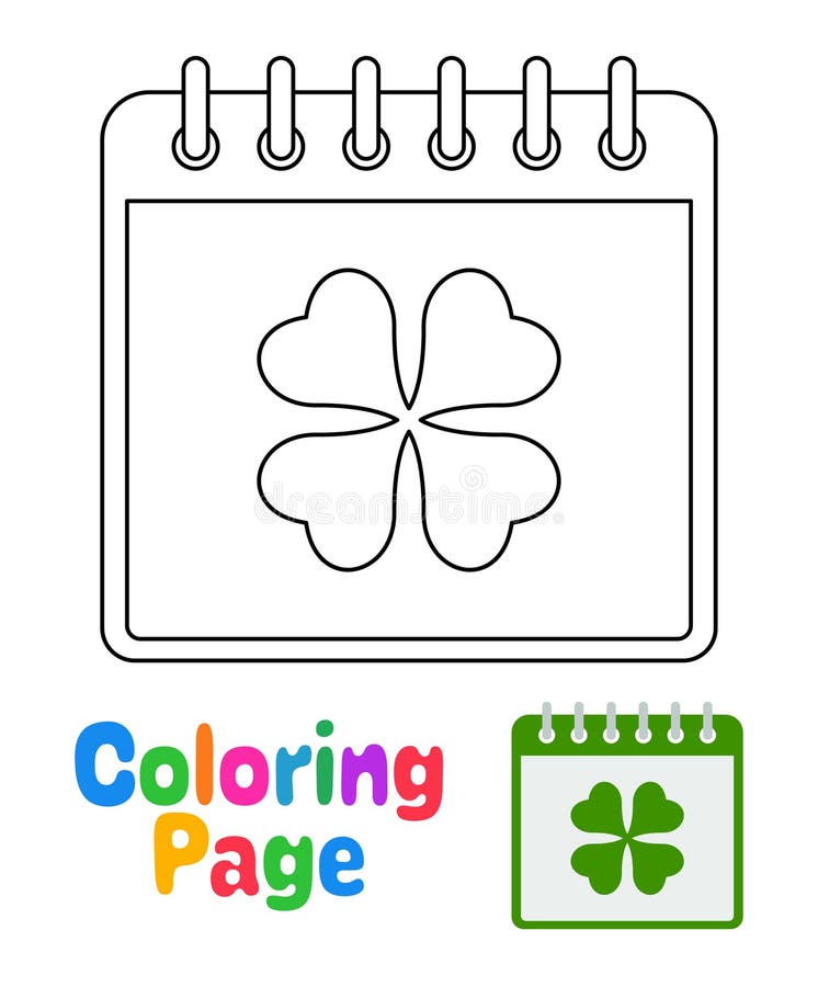 Coloring Page with Calendar with Clover for Kids Stock Vector ...