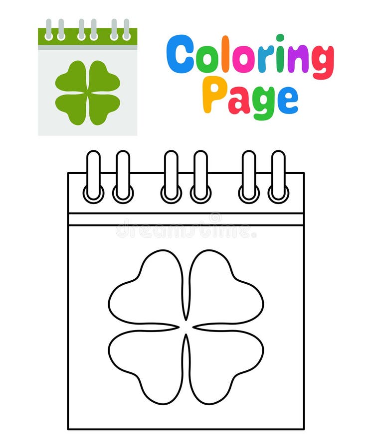 Coloring Page with Calendar with Clover for Kids Stock Vector ...