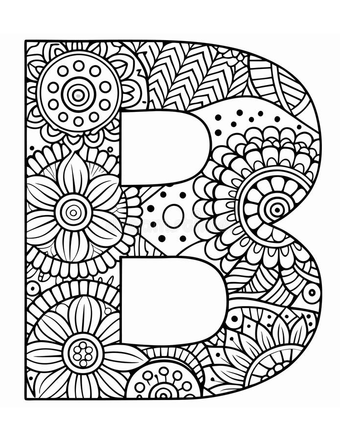 Coloring Page with a Capital Letter B with Plants Inside Stock ...