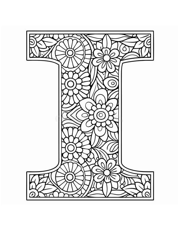 Coloring Page with a Capital Letter I with Plants Inside Stock ...