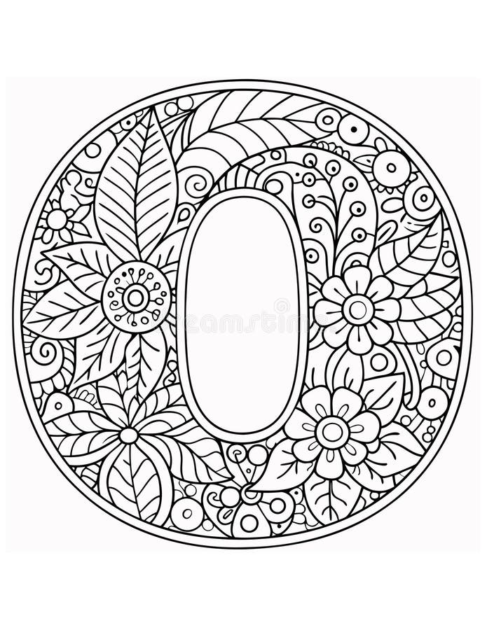 Coloring Page with a Capital Letter O with Plants Inside Stock ...