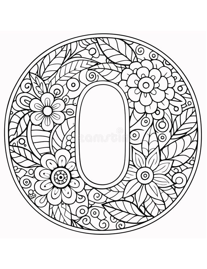 Coloring Page with a Capital Letter O with Plants Inside Stock ...