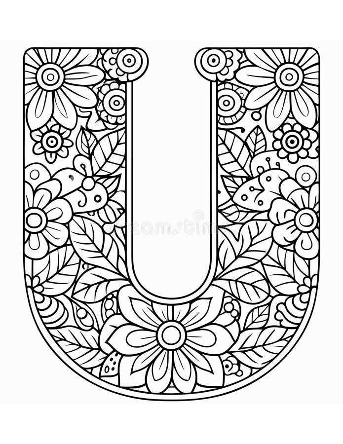 Coloring Page with a Capital Letter U with Plants Inside Stock ...