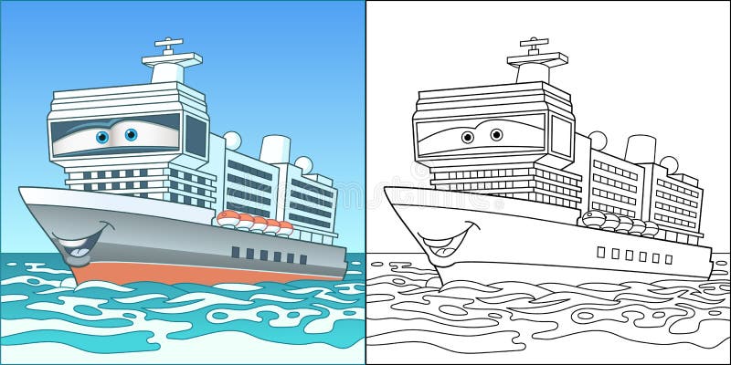 Coloring Page with Cargo Ship Stock Vector - Illustration of colouring ...