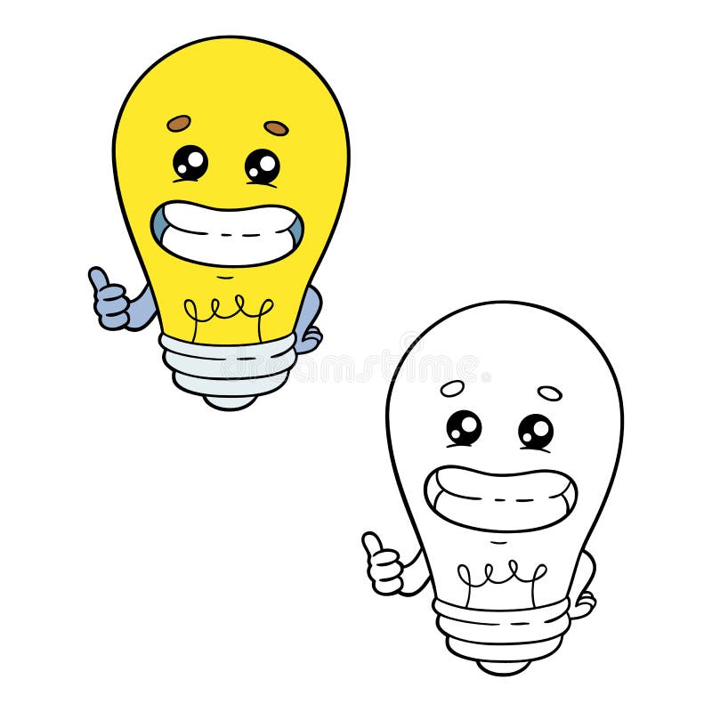 Coloring Page of Cartoon Lamp with Example Stock Vector - Illustration ...