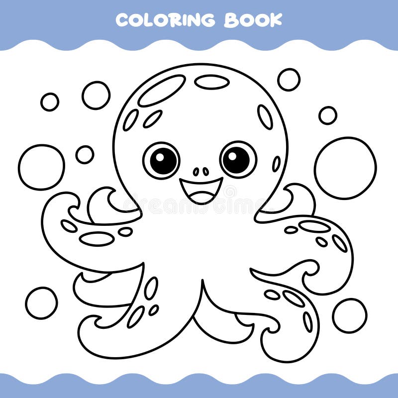 Coloring Page with Cartoon Octopus Stock Illustration - Illustration of ...