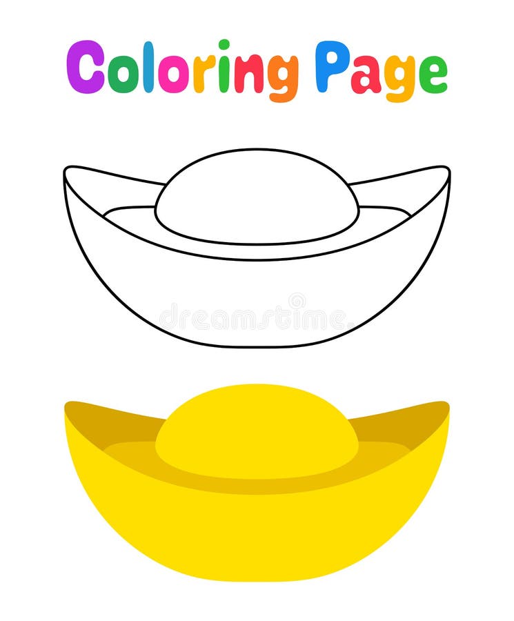 Coloring Page with Chinese Gold Ingot for Kids Stock Vector ...