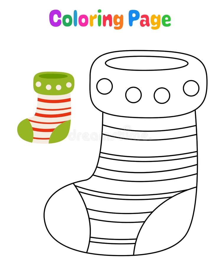 Coloring Page with Christmas Sock for Kids Stock Vector - Illustration ...