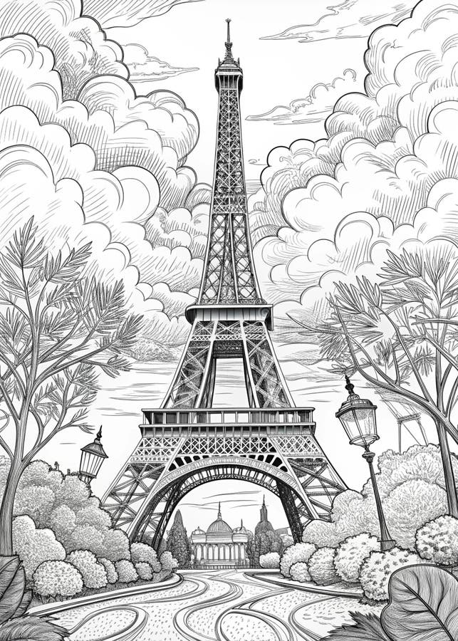 Eiffel Tower Coloring Stock Illustrations – 152 Eiffel Tower Coloring ...