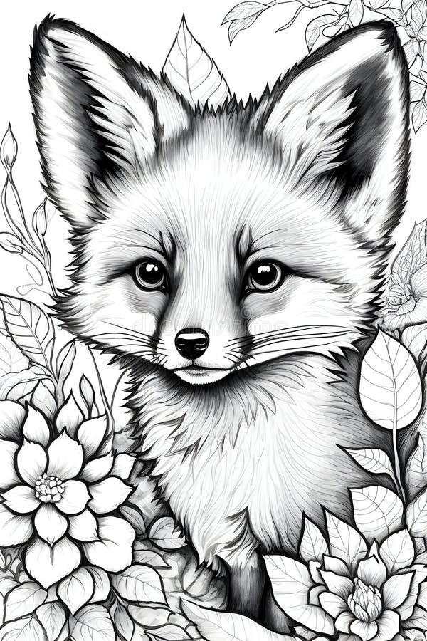 Coloring Page Cute Fox for Kids Stock Illustration - Illustration of ...