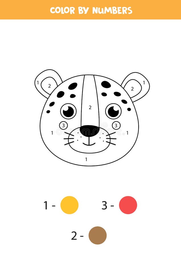 Color Cute Leopard Face by Numbers. Worksheet for Kids Stock Vector ...