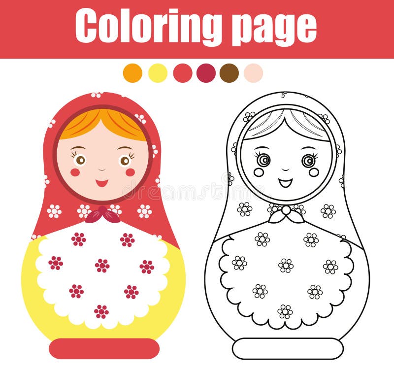 Coloring Page with Cute Russian Nesting Doll. Children Educational Game ...