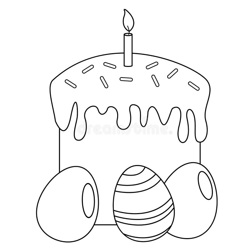 Coloring Page. Easter Cake and Easter Eggs Stock Vector - Illustration ...