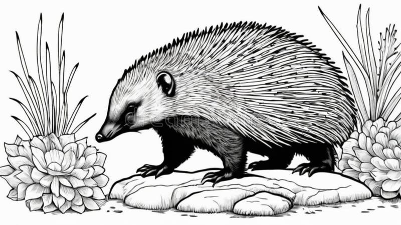 Coloring Page - Echidna, Coloring Book Style Stock Illustration ...