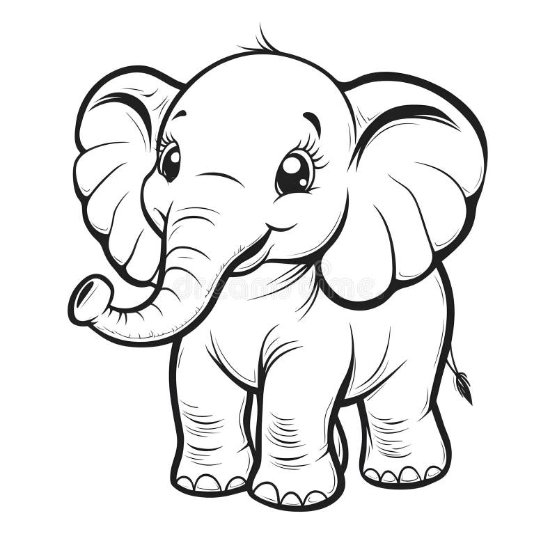 Coloring Page With An Elephant Black And White Illustration With An Elephant Stock Illustration