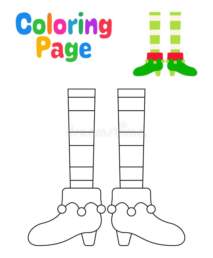 Coloring Page with Elf Feet for Kids Stock Vector - Illustration of ...