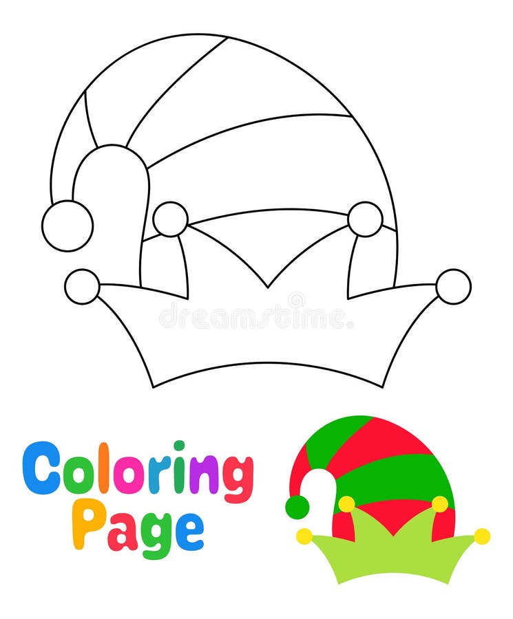 Coloring Page with Elf Hat for Kids Stock Vector - Illustration of cute ...