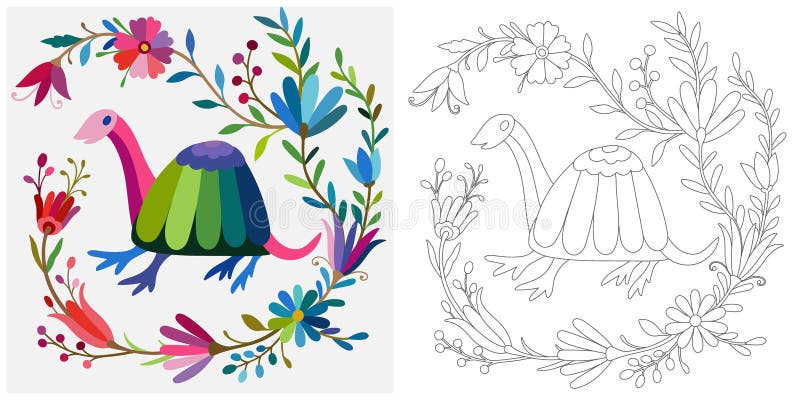 Coloring Page, Example for Coloring with Flowers Stock Vector ...