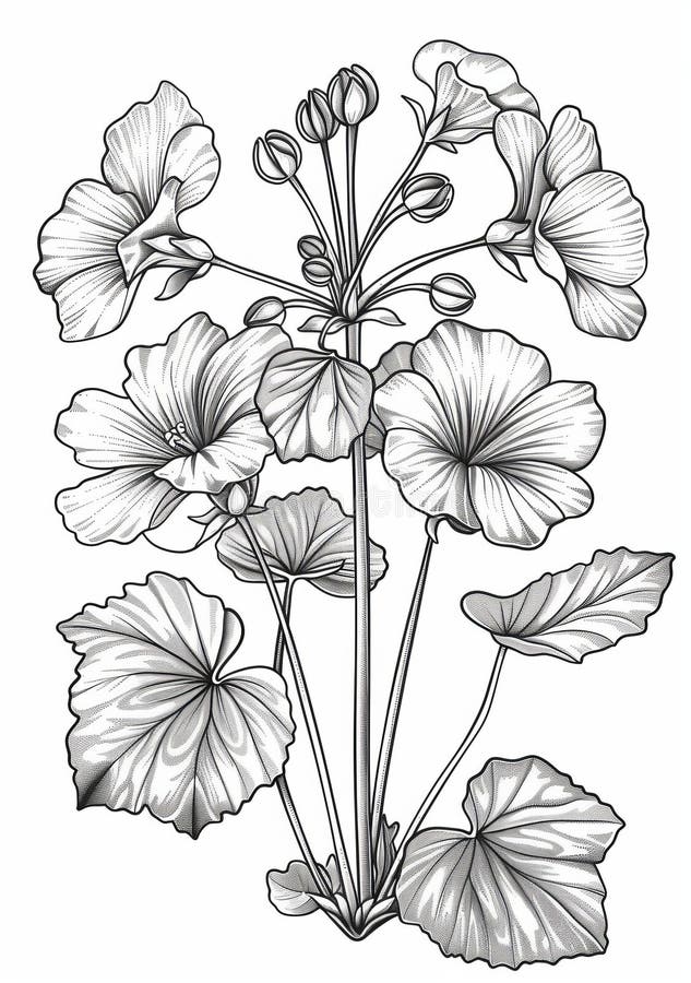 This Coloring Page Features a Detailed Illustration of a Geranium ...